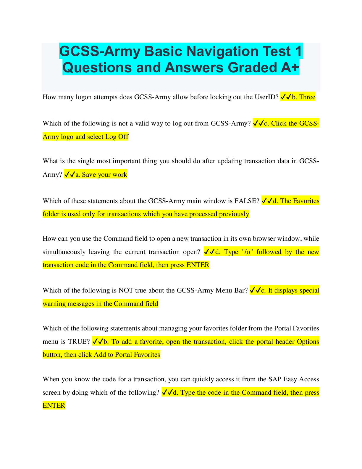 Gcss Army Basic Navigation Test 1 Questions And Answers Graded A Scholarfriends